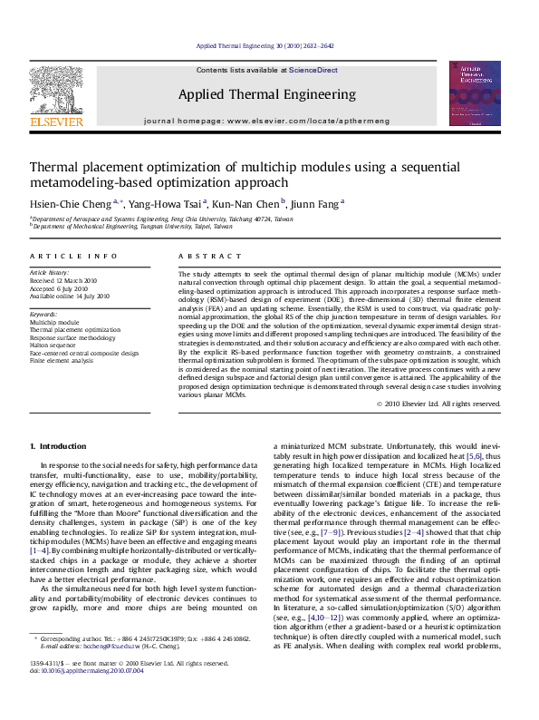 Pdf Thermal Placement Optimization Of Multichip Modules Using A Sequential Metamodeling Based 2623