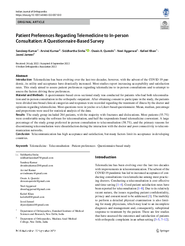 (PDF) Patient Preferences Regarding Telemedicine to In-person ...