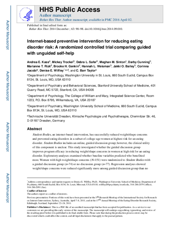 Pdf Internet Based Preventive Intervention For Reducing Eating Disorder Risk A Randomized