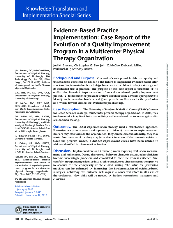 (PDF) Evidence-Based Practice Implementation: A Case Report of the ...