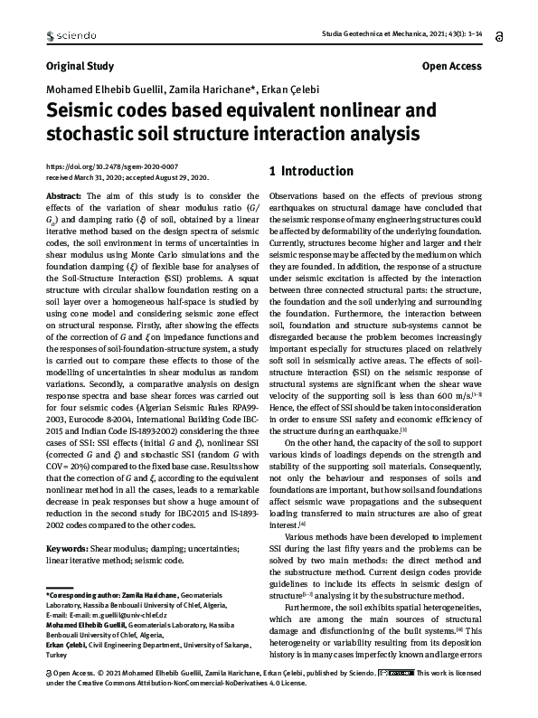 (PDF) Seismic codes based equivalent nonlinear and stochastic soil structure interaction analysis