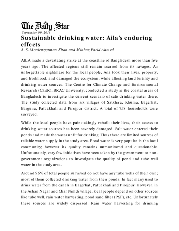 (PDF) Sustainable drinking water: Aila's enduring effects