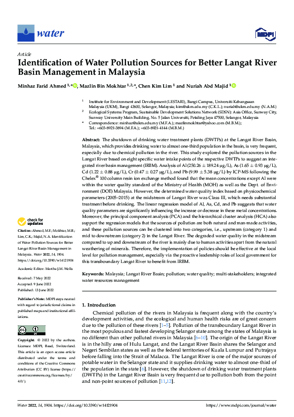 (PDF) Identification of Water Pollution Sources for Better Langat River ...