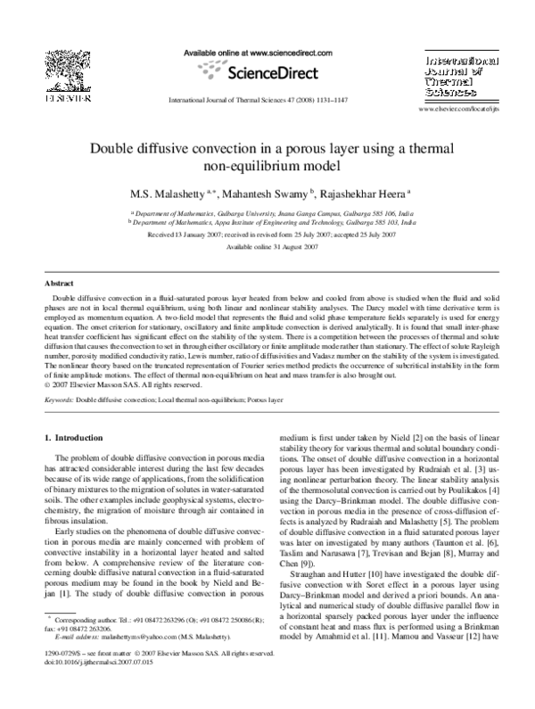 Pdf Double Diffusive Convection In A Porous Layer Using A Thermal Non