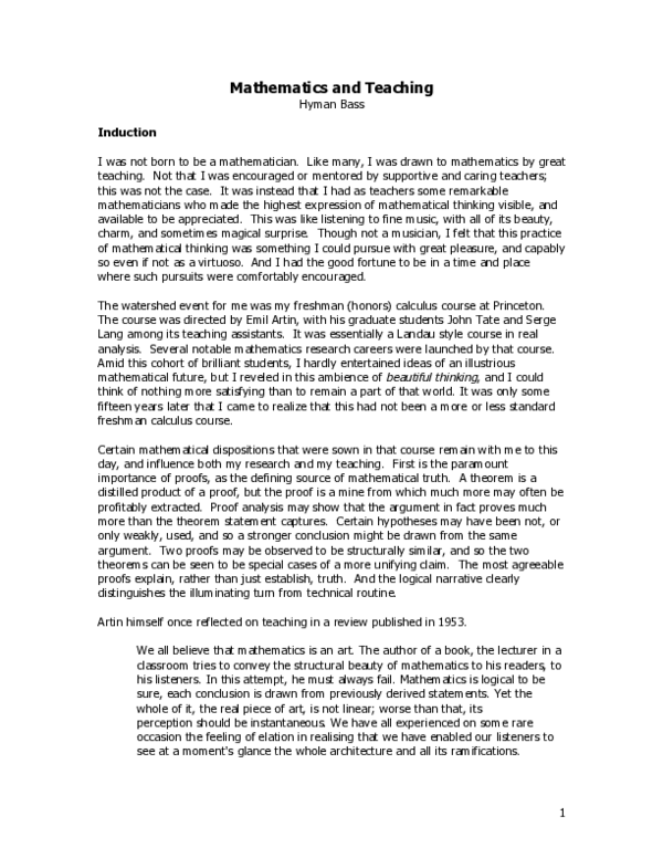 (PDF) Mathematics and Teaching
