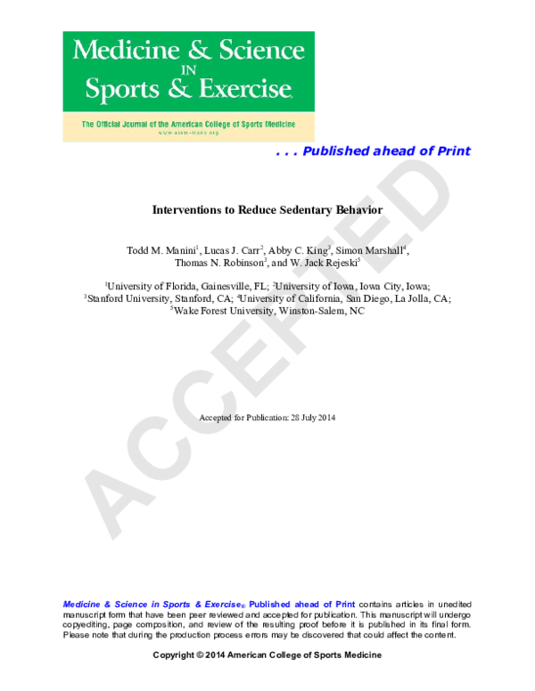 (PDF) Interventions to Reduce Sedentary Behavior | Lucas Carr - Academia.edu