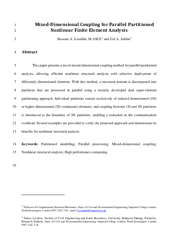 (PDF) Mixed-Dimensional Coupling for Parallel Partitioned Nonlinear Finite-Element Analysis