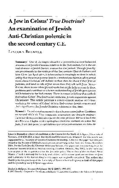 (PDF) A Jew in Celsus' True Doctrine? An examination of Jewish Anti ...