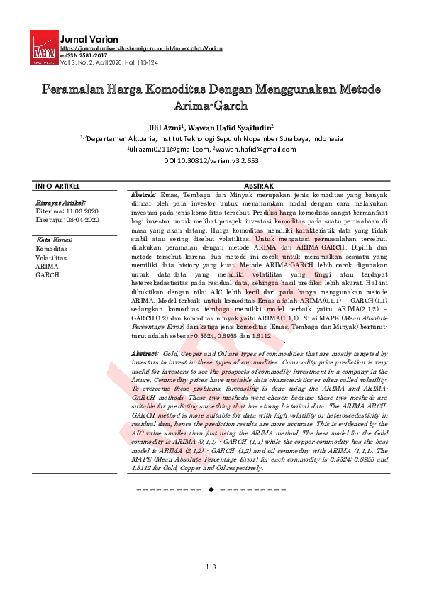 (PDF) Peramalan Harga Komoditas Dengan Menggunakan Metode Arima-Garch
