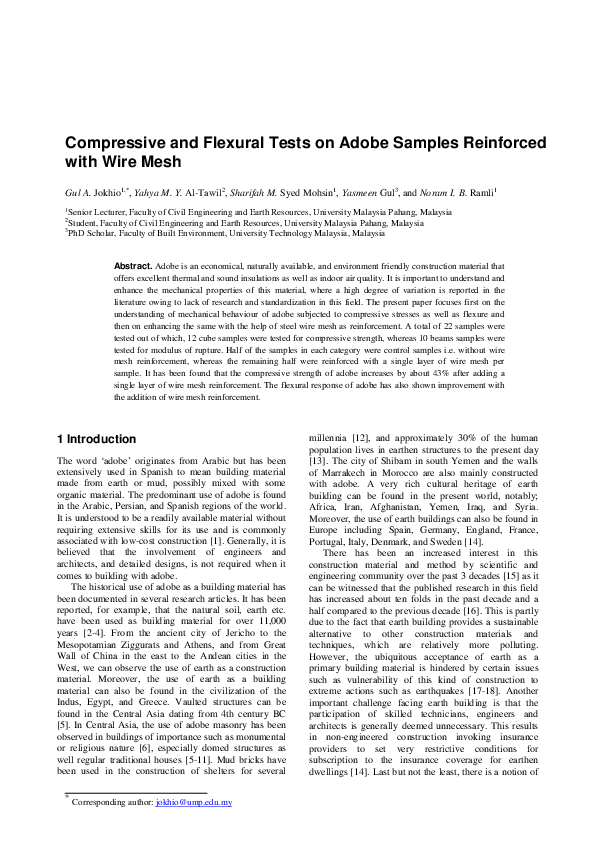 (PDF) Compressive and Flexural Tests on Adobe Samples Reinforced with ...