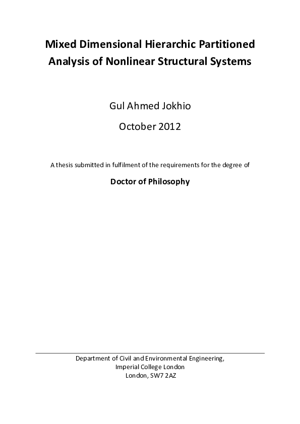 Pdf Mixed Dimensional Hierarchic Partitioned Analysis Of Nonlinear Structural Systems Gul