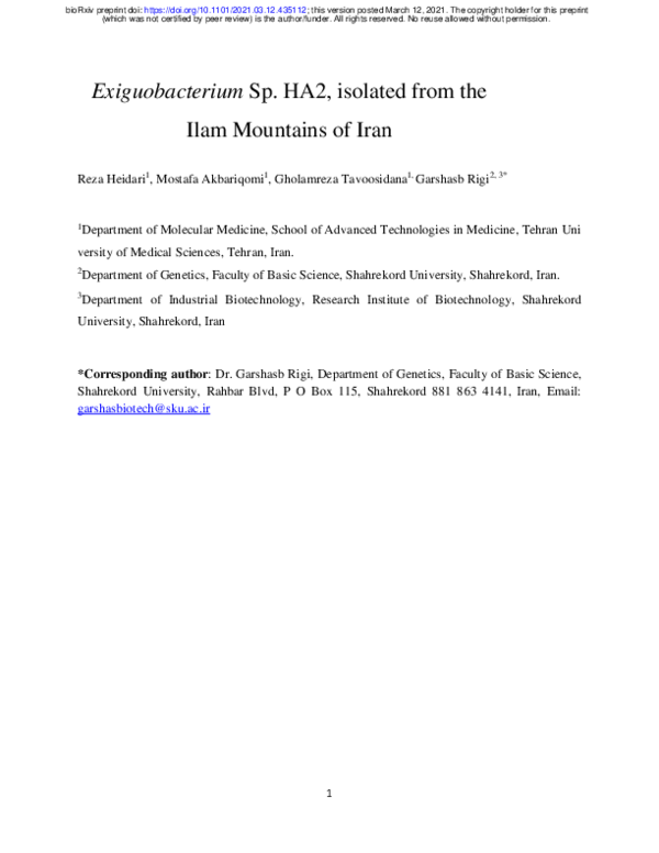 (PDF) Exiguobacterium Sp. HA2, isolated from the Ilam Mountains of Iran