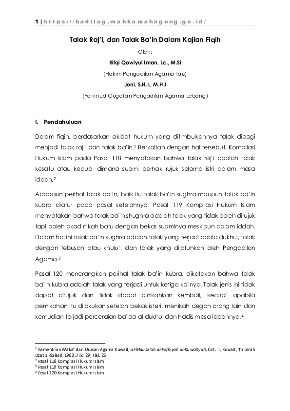 (PDF) Talak Raj'i, dan Talak Ba'in Dalam Kajian Fiqih