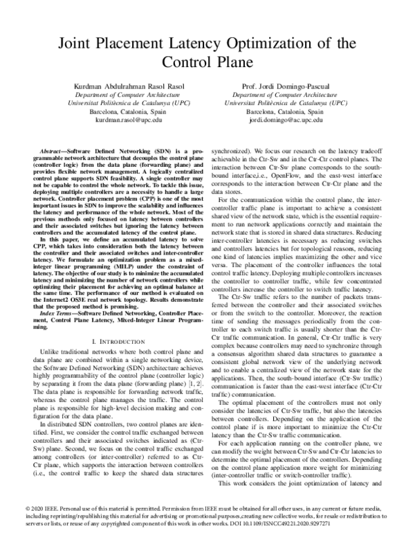 (PDF) Joint Placement Latency Optimization of the Control Plane