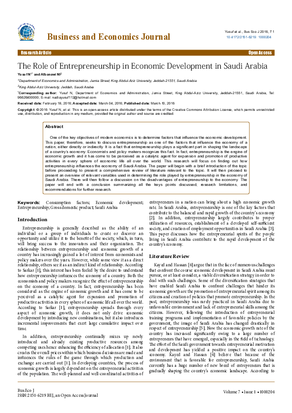 (PDF) The Role of Entrepreneurship in Economic Development in Iran