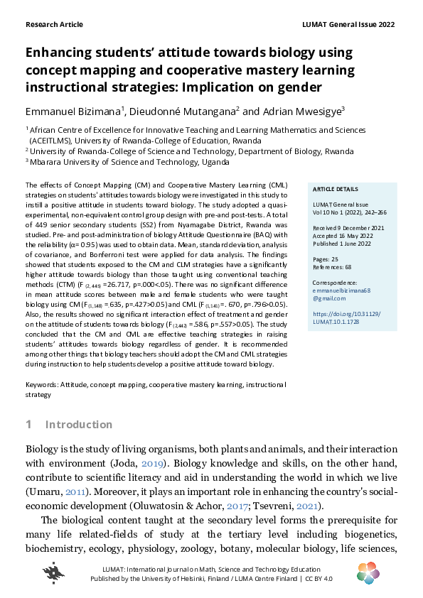 (PDF) Enhancing students’ attitude towards biology using concept mapping and cooperative mastery ...