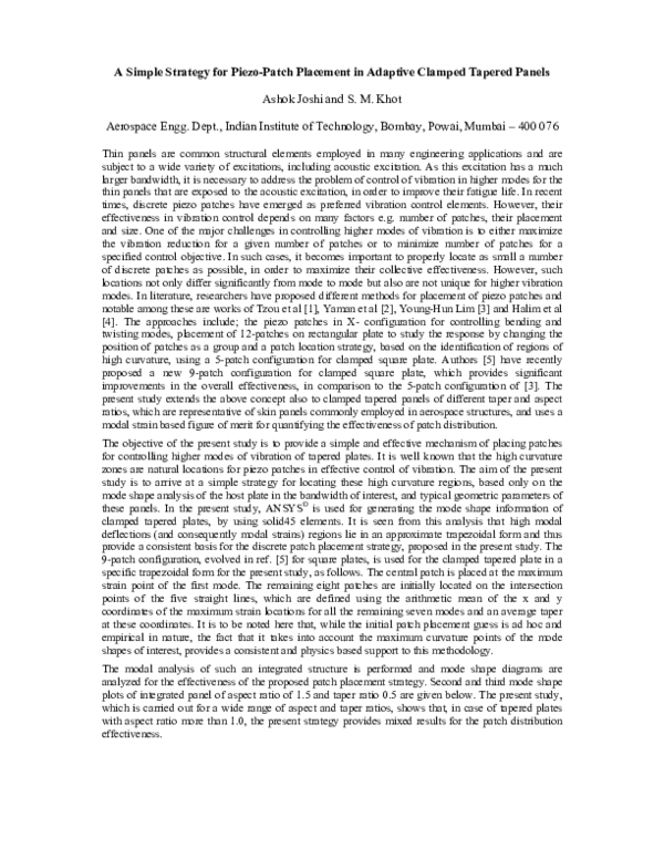 (PDF) A Simple Strategy for Piezo-Patch Placement in Adaptive Clamped ...