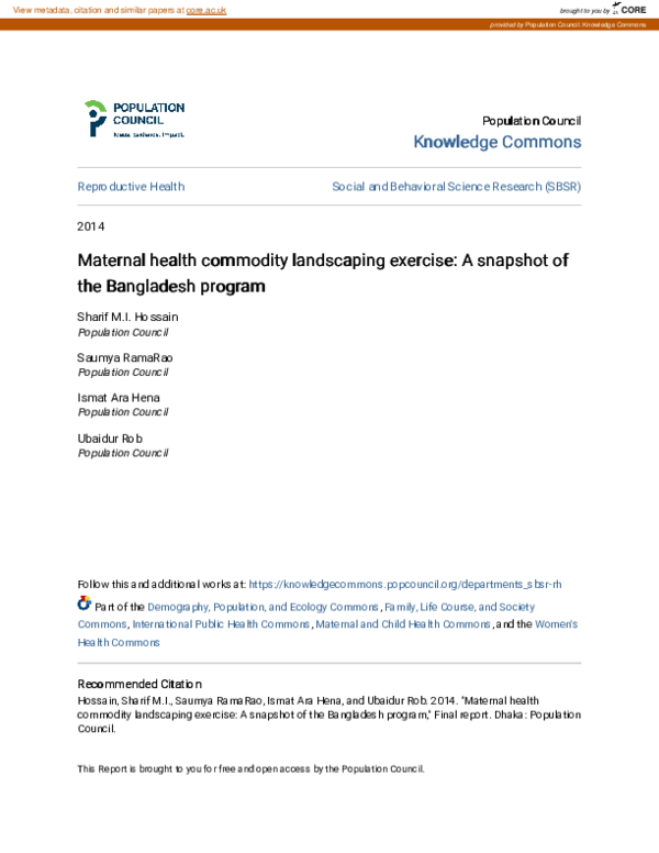 (PDF) Maternal health commodity landscaping exercise: A snapshot of the ...