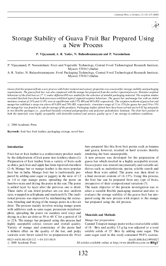 (PDF) Storage Stability of Guava Fruit Bar Prepared Using a New Process