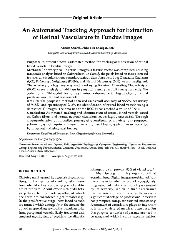 (PDF) An automated tracking approach for extraction of retinal vasculature in fundus images