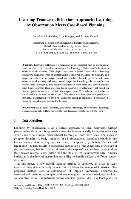 (PDF) Learning Teamwork Behaviors Approach: Learning by Observation ...