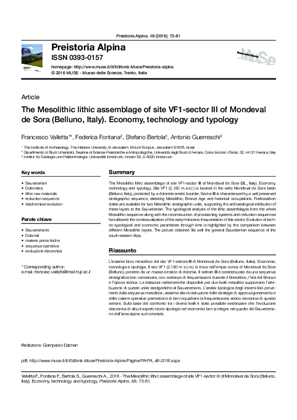 (PDF) The Mesolithic lithic assemblage of site VF1-sector III of Mondeval de Sora (Belluno ...