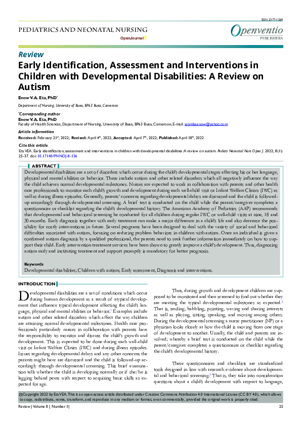 (PDF) Early Identification, Assessment and Interventions in Children ...