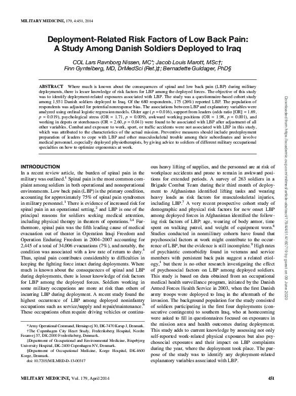 (PDF) Deployment-Related Risk Factors of Low Back Pain: A Study Among ...