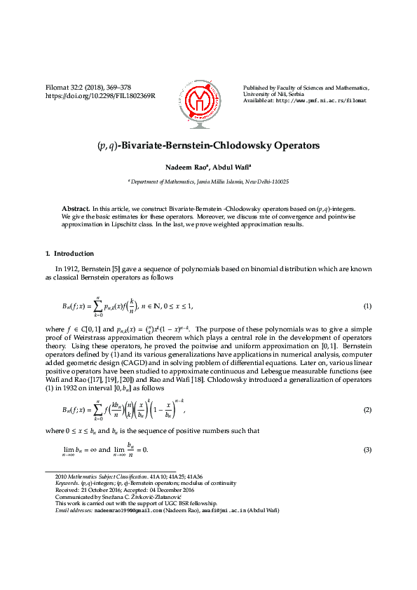 Pdf Bivariate Bernstein Chlodowsky Operators Abdul Wafi