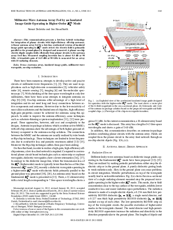 (PDF) Millimeter-Wave Antenna Array Fed by an Insulated Image Guide Operating in Higher-Order $E ...