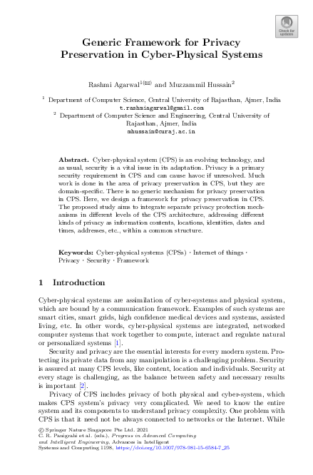 (PDF) Generic Framework for Privacy Preservation in Cyber-Physical Systems