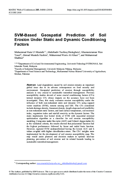 (PDF) SVM-Based Geospatial Prediction of Soil Erosion Under Static and Dynamic Conditioning Factors