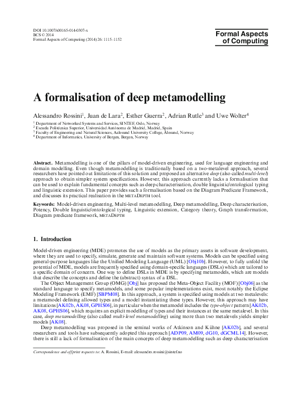 (PDF) A formalisation of deep metamodelling