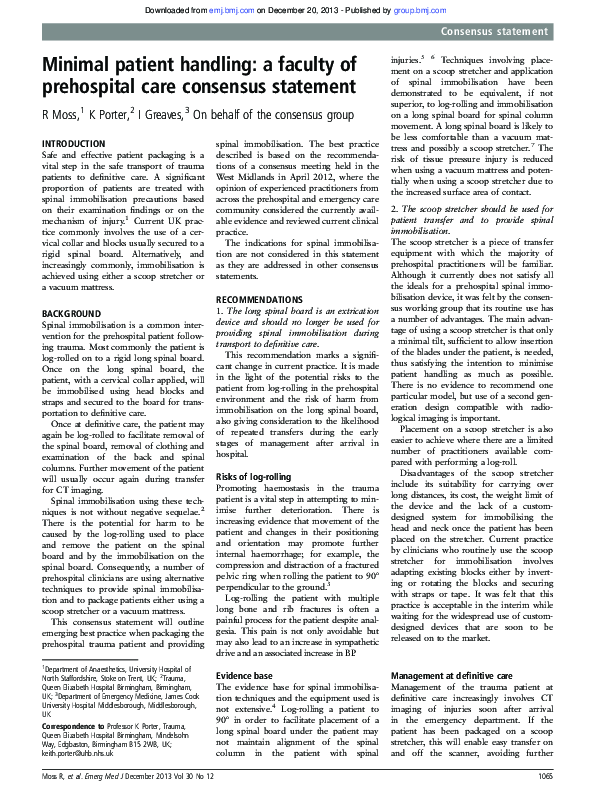 (PDF) Minimal patient handling: a faculty of prehospital care consensus ...