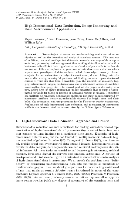 (PDF) High-Dimensional Data Reduction, Image Inpainting and their Astronomical Applications