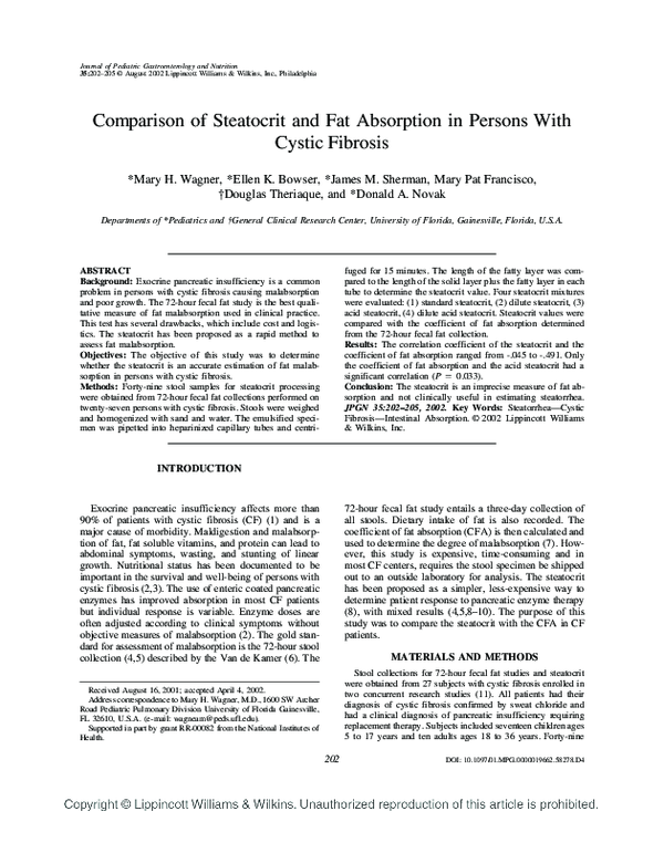 (PDF) Comparison of Steatocrit and Fat Absorption in Persons With ...