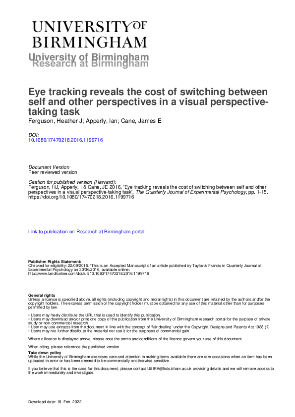 (PDF) Eye tracking reveals the cost of switching between self and other ...