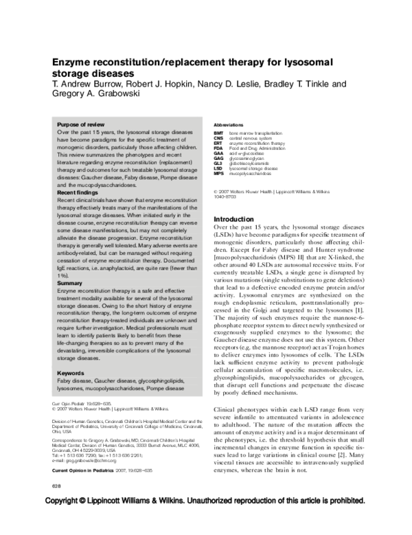 (PDF) Enzyme reconstitution/replacement therapy for lysosomal storage ...