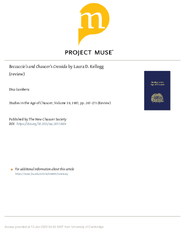 (PDF) Boccaccio’s and Chaucer’s Cressida by Laura D. Kellogg