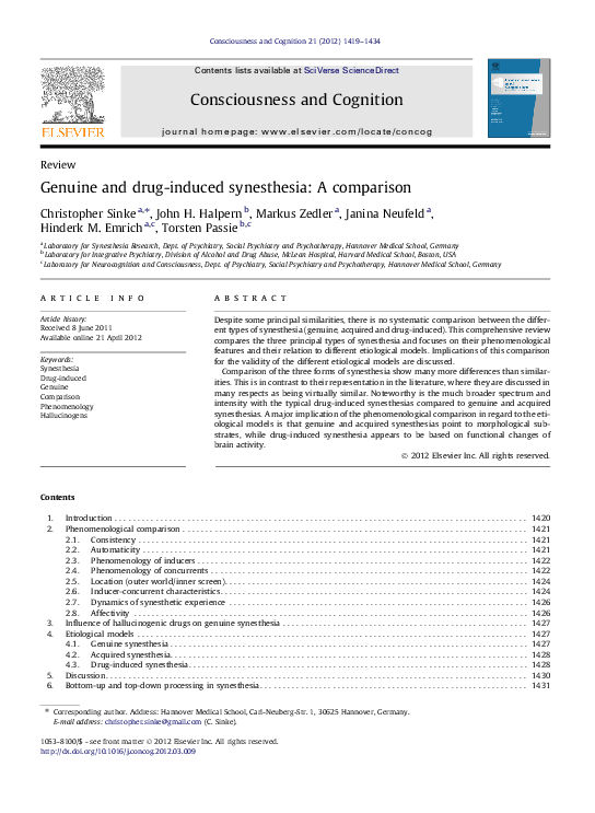 (PDF) Genuine and drug-induced synesthesia: A comparison
