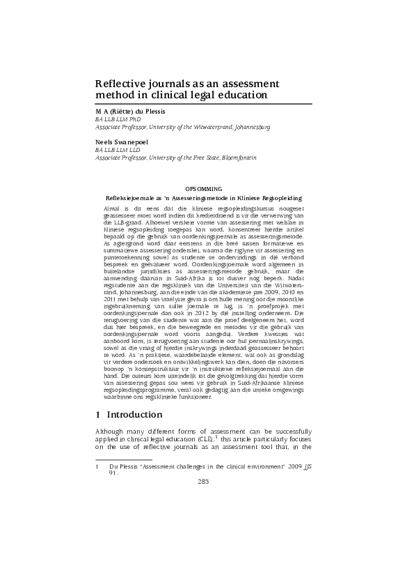(PDF) Reflective journals as an assessment method in clinical legal ...