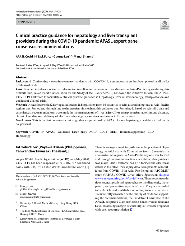 (PDF) Clinical practice guidance for hepatology and liver transplant ...