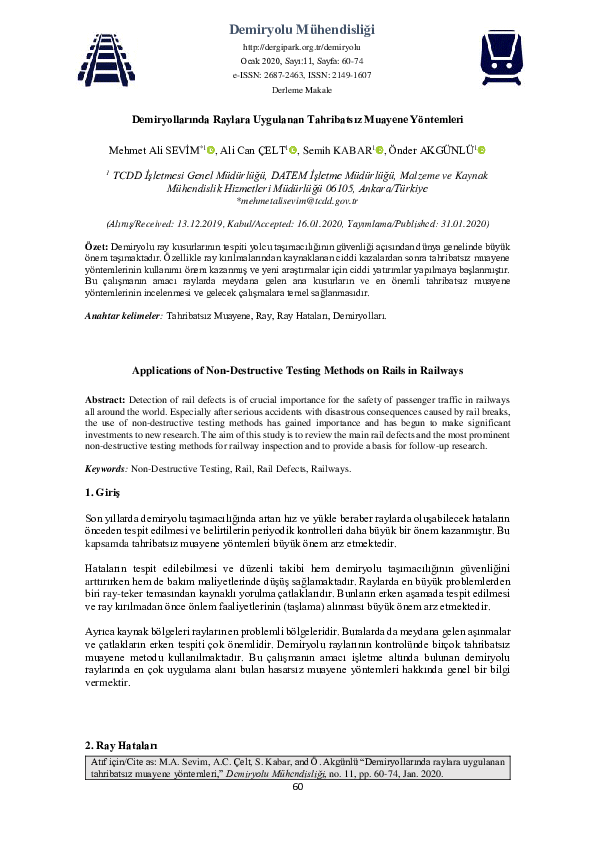 (PDF) Applications of Non-Destructive Testing Methods on Rails in Railways