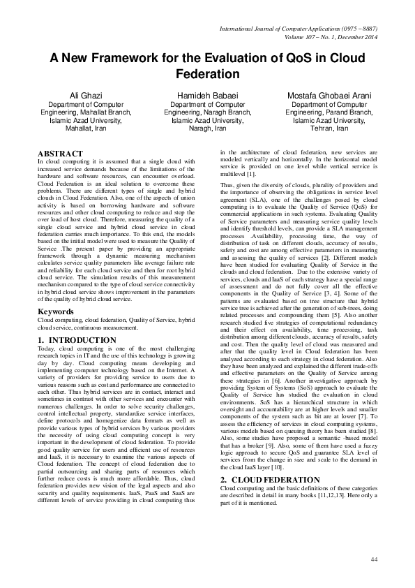 (PDF) A New Framework for the Evaluation of QoS in Cloud Federation