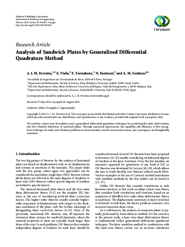 Pdf Analysis Of Sandwich Plates By Generalized Differential