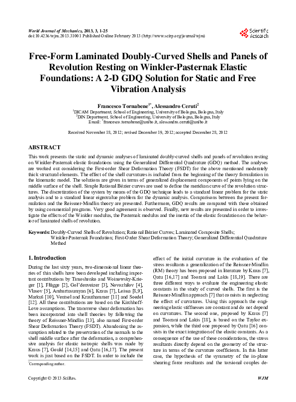 Pdf Gdq Analysis Of Doubly Curved Shells On Foundations