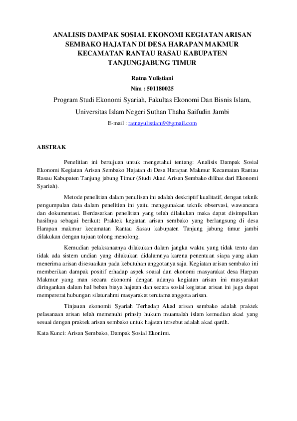 (PDF) ANALISIS DAMPAK SOSIAL EKONOMI KEGIATAN ARISAN SEMBAKO HAJATAN DI DESA HARAPAN MAKMUR ...