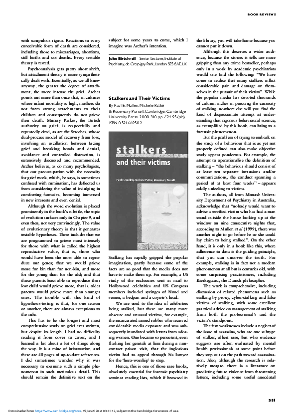 (PDF) Stalkers and Their Victims