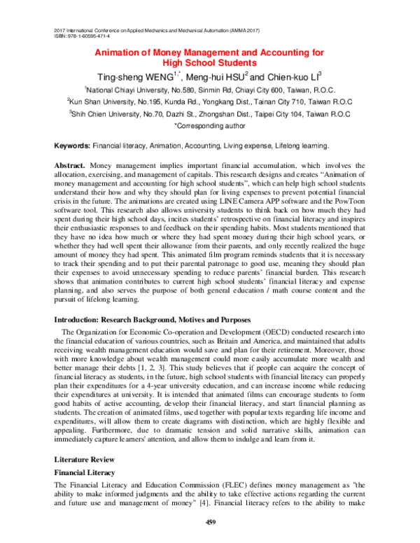 (PDF) Animation of Money Management and Accounting for High School Students