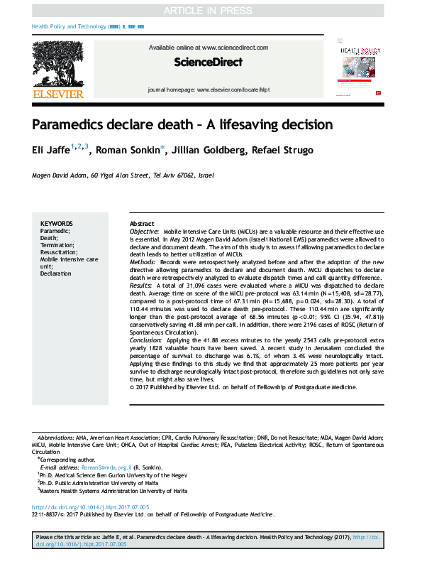 (PDF) Paramedics declare death – A lifesaving decision